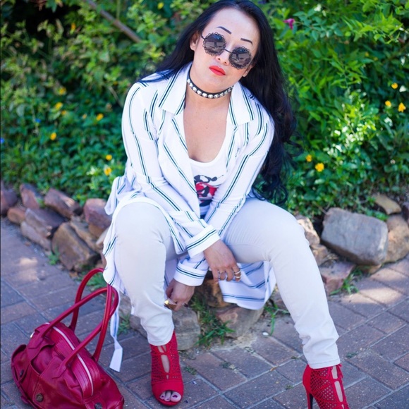 Forever 21 | Jackets & Coats | Belted Longline Navy White Striped ...